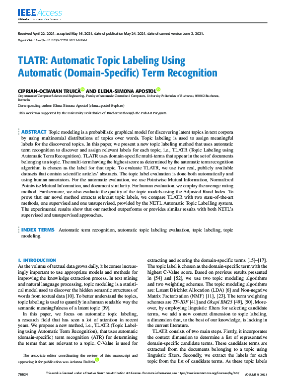 (PDF) TLATR: Automatic Topic Labeling Using Automatic (Domain-Specific) Term Recognition