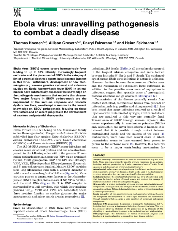 (PDF) Ebola virus: unravelling pathogenesis to combat a deadly disease