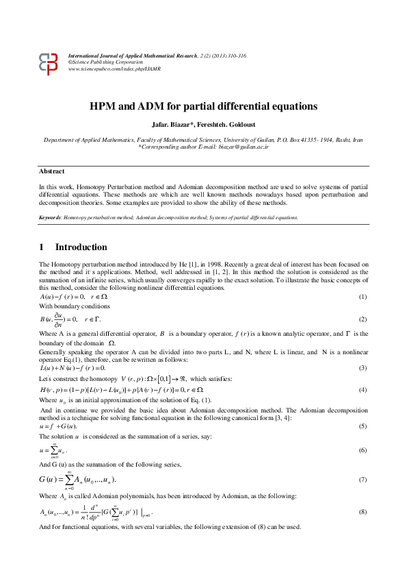 (PDF) HPM and ADM for partial differential equations