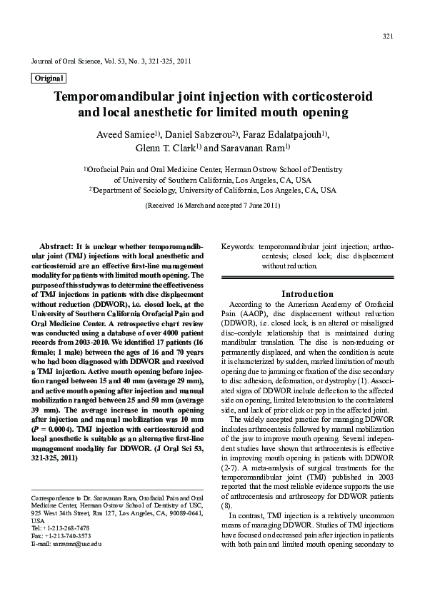 (PDF) Temporomandibular joint injection with corticosteroid and local ...
