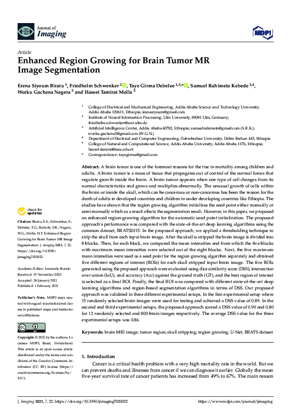 (PDF) Enhanced Region Growing for Brain Tumor MR Image Segmentation