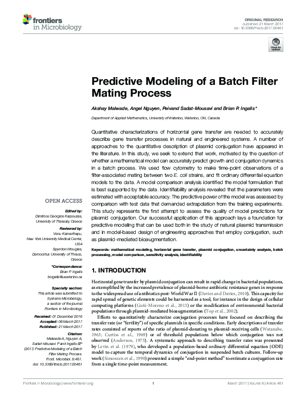 (PDF) Predictive Modeling of a Batch Filter Mating Process | Akshay Malwade - Academia.edu