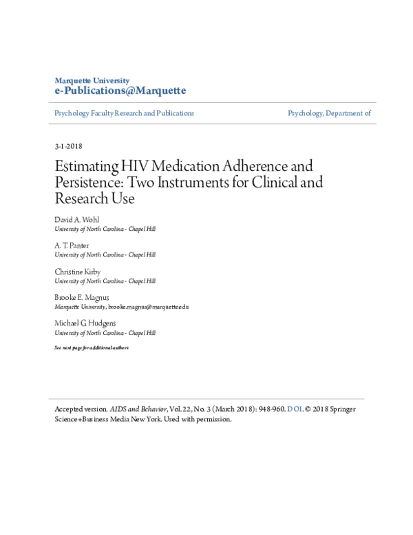 (PDF) Estimating HIV Medication Adherence and Persistence: Two ...