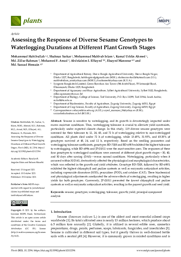 (PDF) Assessing the Response of Diverse Sesame Genotypes to ...