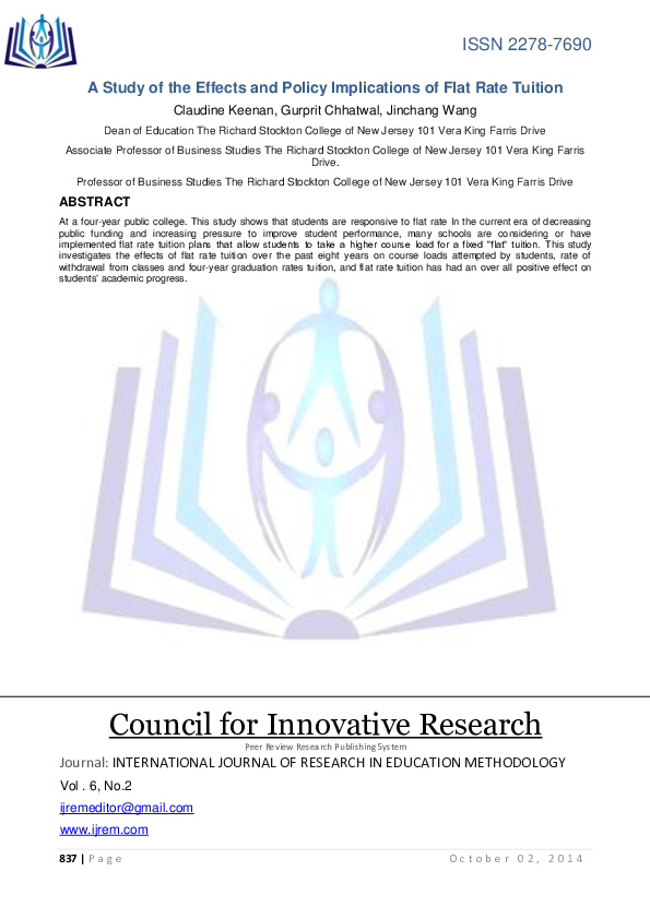 (PDF) A Study of the Effects and Policy Implications of Flat Rate Tuition