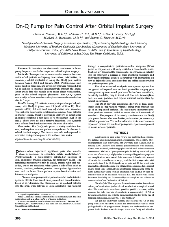 (PDF) On-Q Pump for Pain Control After Orbital Implant Surgery
