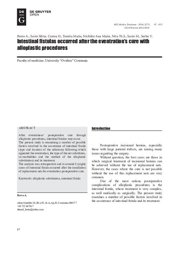 (PDF) Intestinal fistulas occurred after the eventration’s cure with ...