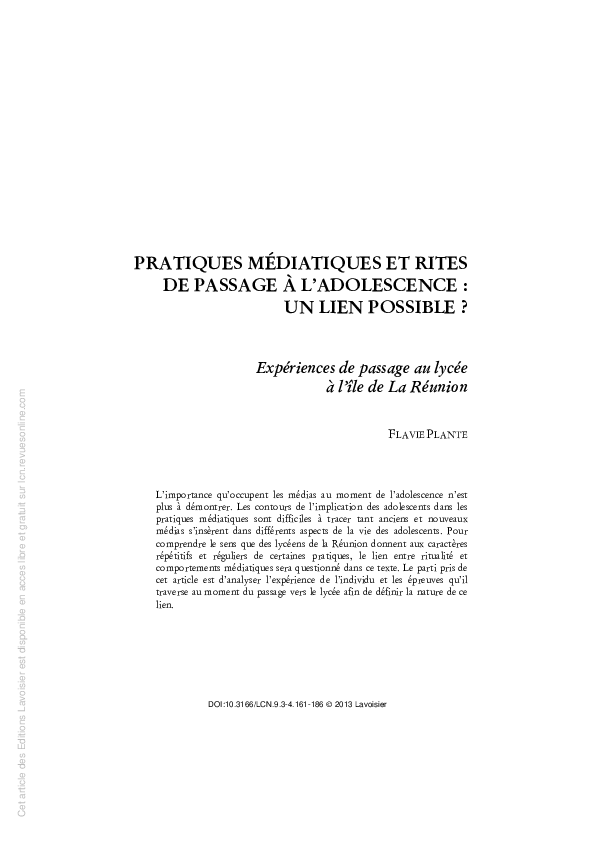 (PDF) Pratiques médiatiques et rites de passage à l’adolescence : un ...