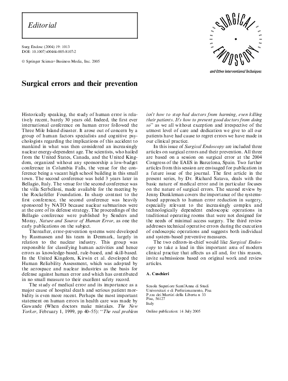 (PDF) Surgical errors and their prevention