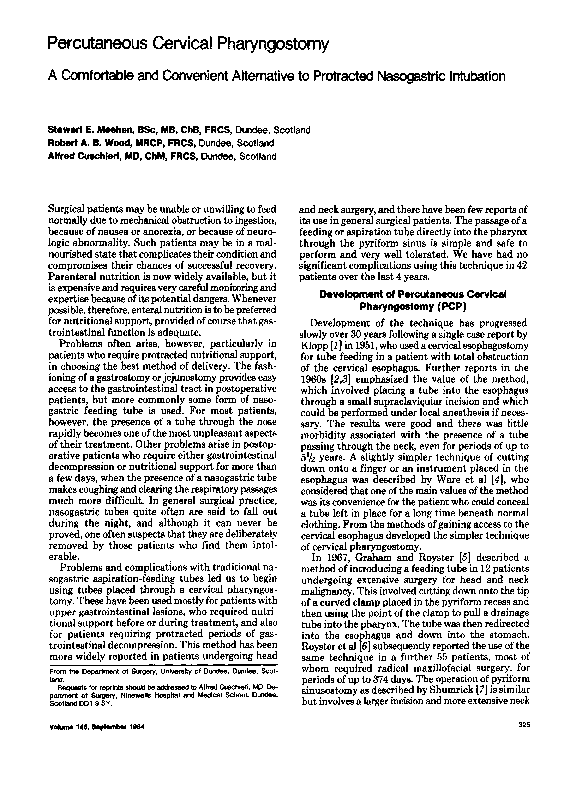 (PDF) Percutaneous cervical pharyngostomy | Alfred Cuschieri - Academia.edu