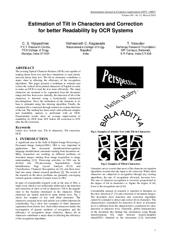 Pdf Estimation Of Tilt In Characters And Correction For Better Readability By Ocr Systems