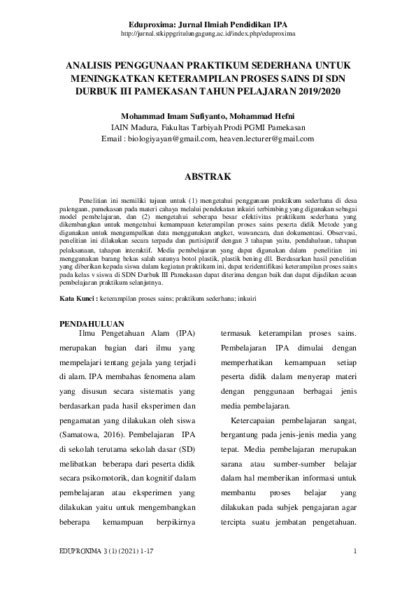 (PDF) Eduproxima: Jurnal Ilmiah Pendidikan IPA