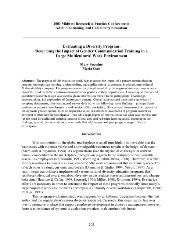 (PDF) Evaluating a diversity program: Describing the impact of gender ...