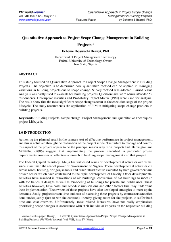 (PDF) Quantitative Approach to Project Scope Change Management in ...