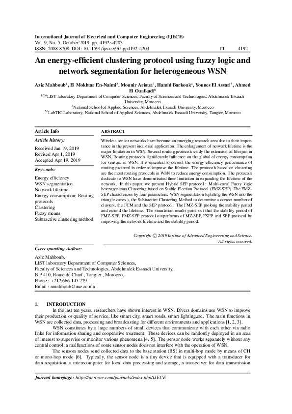 (PDF) An energy-efficient clustering protocol using fuzzy logic and network segmentation for ...