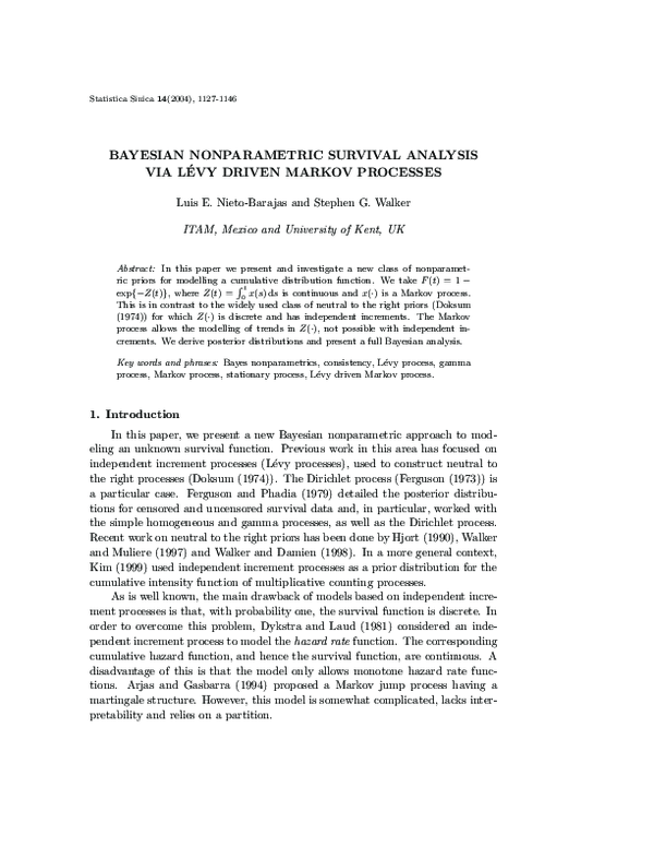 (PDF) Bayesian nonparametric survival analysis via Lévy driven Markov processes