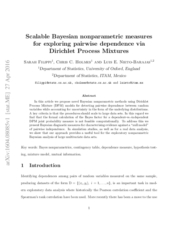 (PDF) Bayesian Methods for Pairwise Dependence Analysis (PDF) Bayesian Methods for Pairwise Dependence Analysis