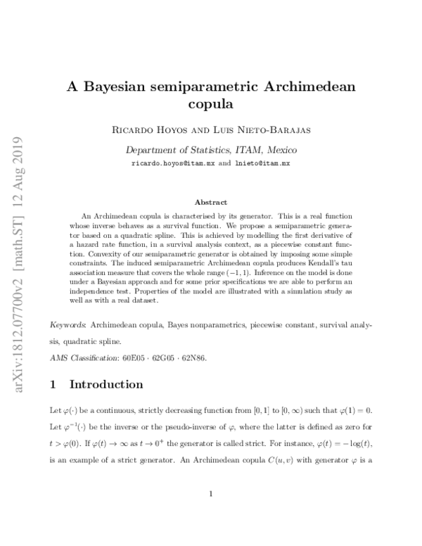 (PDF) A Bayesian semiparametric Archimedean copula