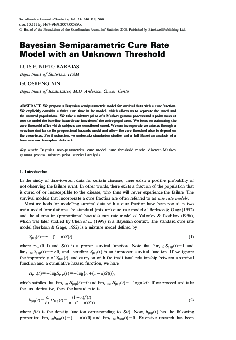 (PDF) Bayesian Semiparametric Cure Rate Model with an Unknown Threshold