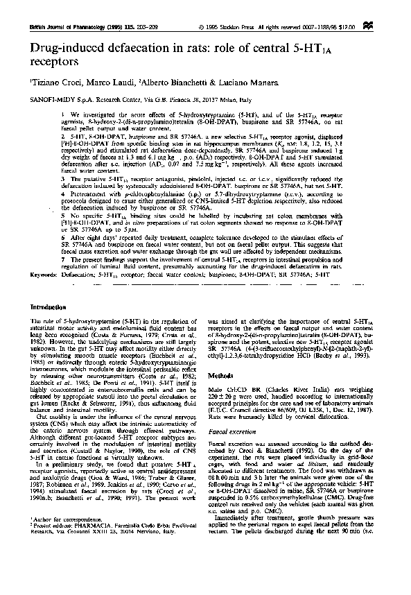 (PDF) 5-HT1A Receptors and Drug-Induced Defaecation