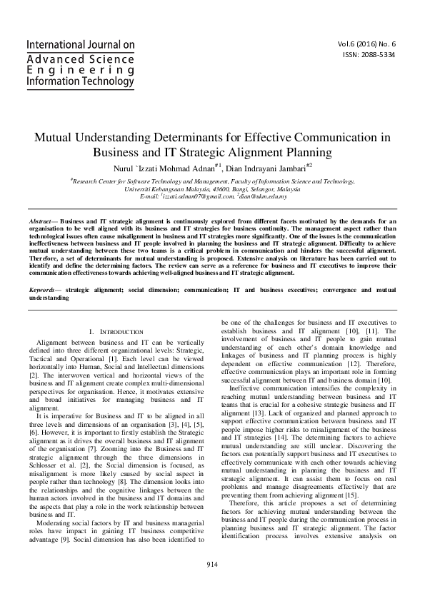(PDF) Mutual Understanding Determinants for Effective Communication in ...