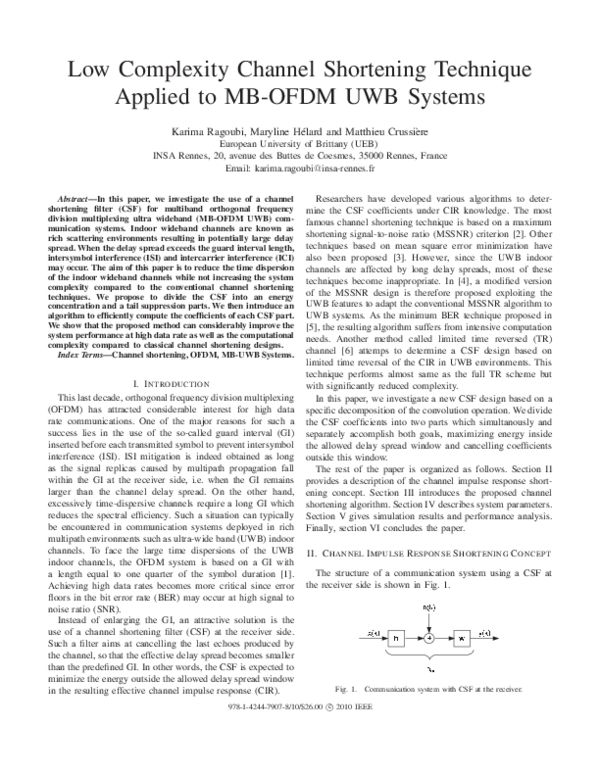 (PDF) Low complexity channel shortening technique applied to MB-OFDM UWB systems