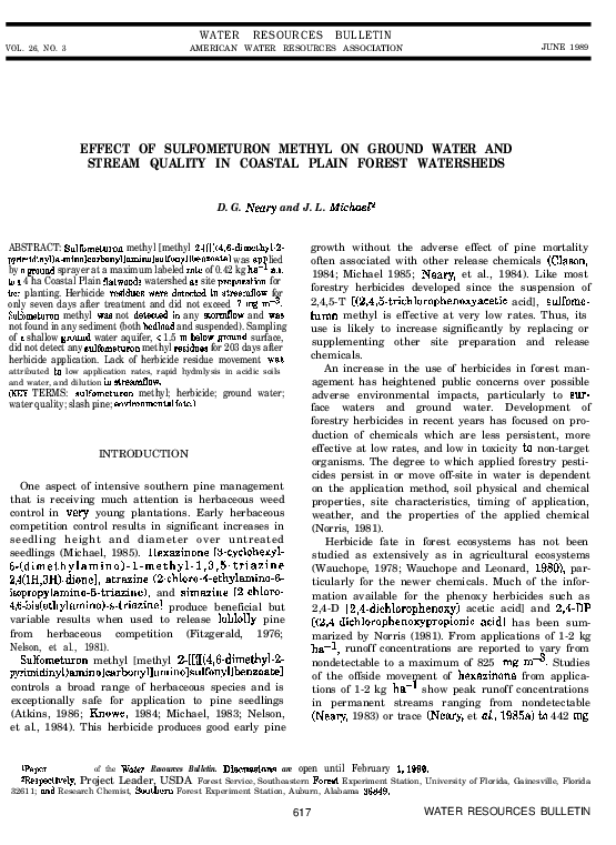 (PDF) Effect of Sulfometuron Methyl on Ground Water and Stream Quality ...