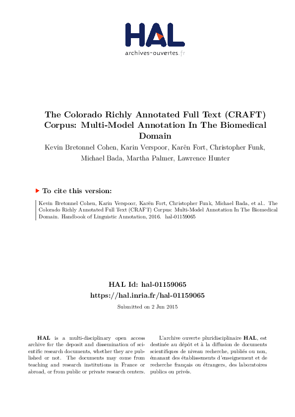 (PDF) The Colorado Richly Annotated Full Text (CRAFT) Corpus: Multi-Model Annotation In The ...