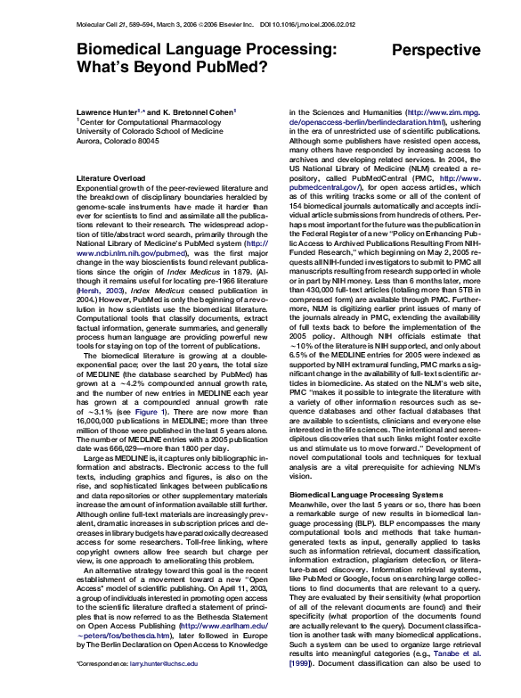 (PDF) Biomedical Language Processing: What's Beyond PubMed?