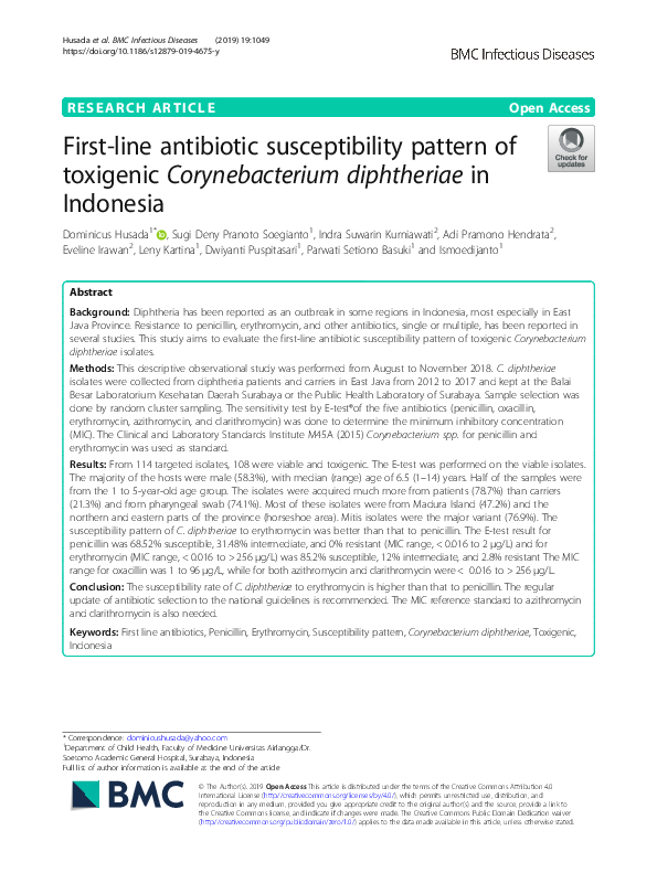 (PDF) First-line antibiotic susceptibility pattern of toxigenic ...