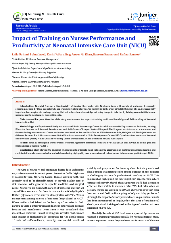 (PDF) Impact of Training on Nurses Performance and Productivity at ...