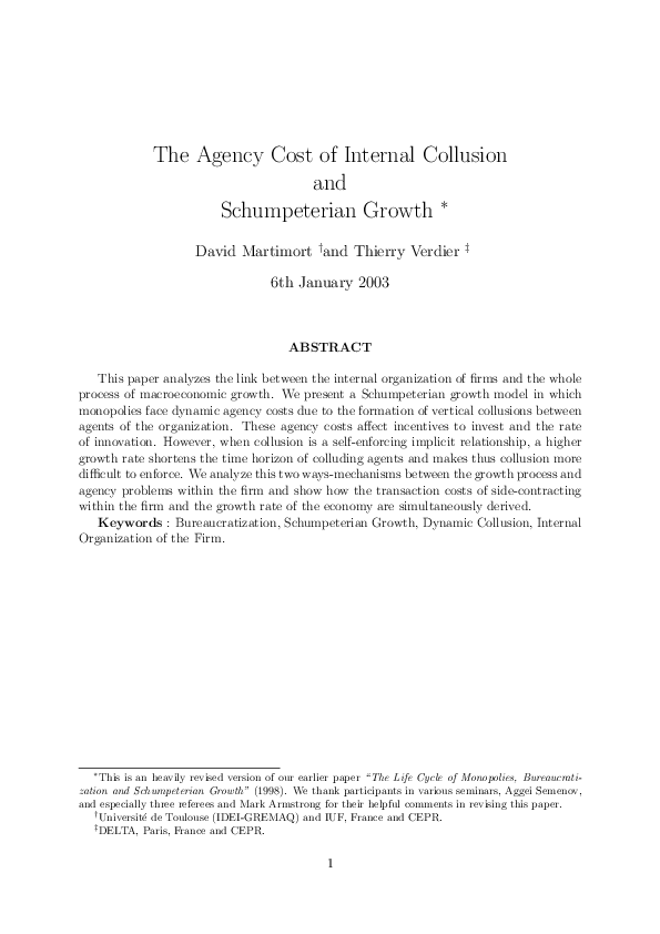 (PDF) The Agency Cost of Internal Collusion and Schumpeterian Growth