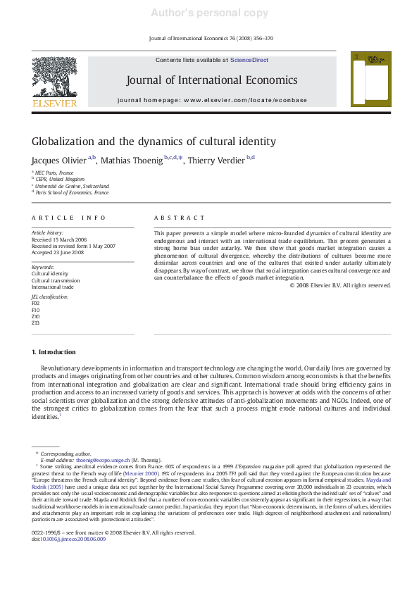 (PDF) Globalization and the dynamics of cultural identity