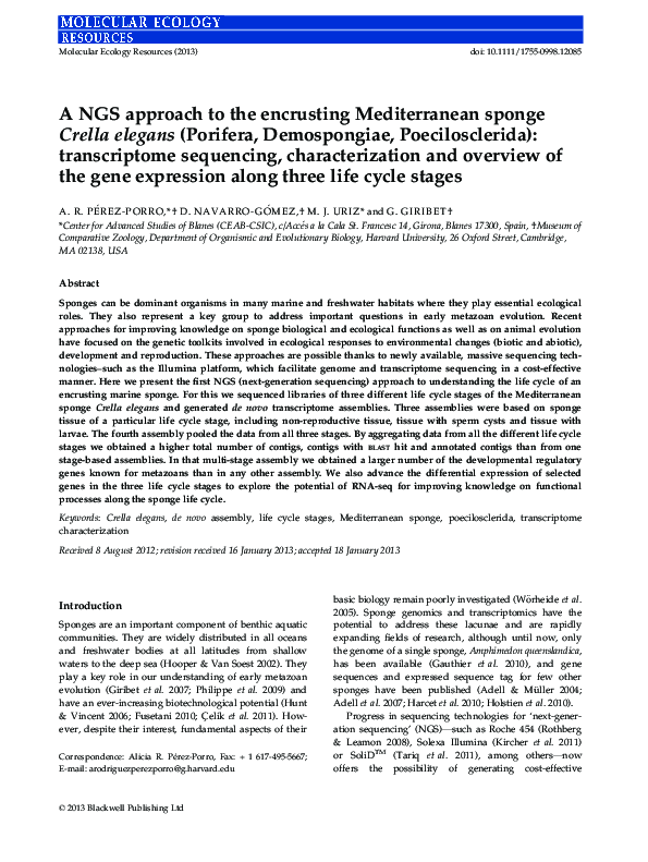 (PDF) A NGS approach to the encrusting Mediterranean sponge Crella ...