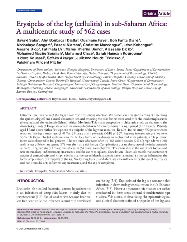 (PDF) Erysipelas of the leg (cellulitis) in sub-Saharan Africa: a ...