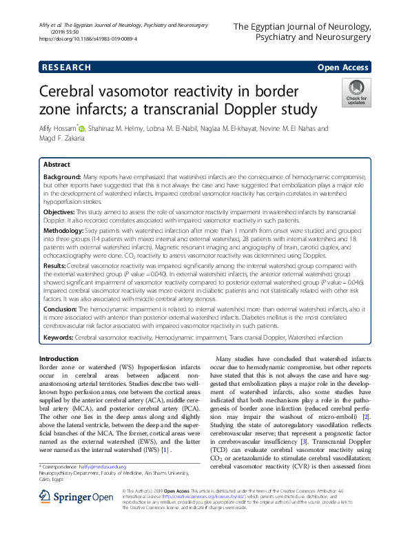(PDF) Cerebral vasomotor reactivity in border zone infarcts; a ...