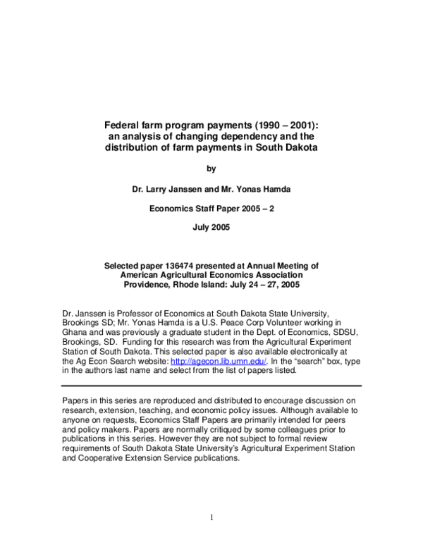 (PDF) Federal farm program payments (1990 – 2001): an analysis of ...