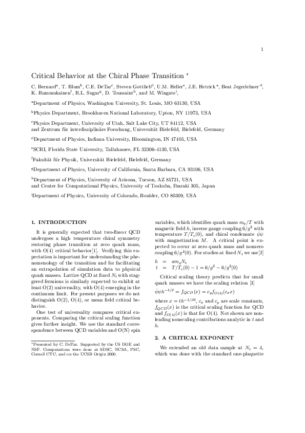 (PDF) Critical behavior at the chiral phase transition