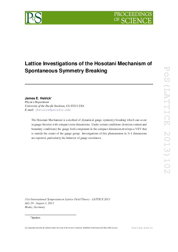 (PDF) Lattice investigations of the Hosotani Mechanism of spontaneous ...