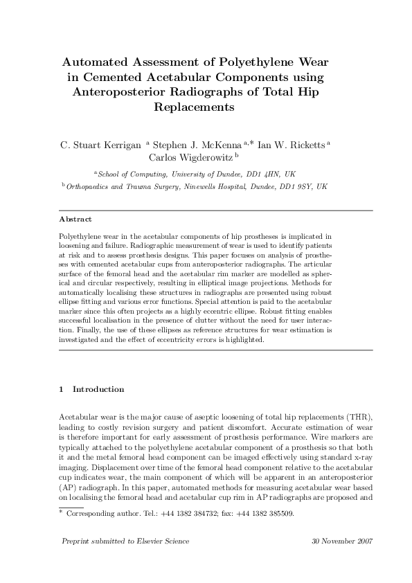 (PDF) Automated assessment of polyethylene wear in cemented acetabular ...