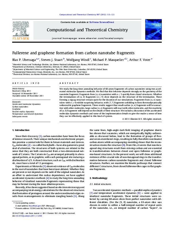 (PDF) Fullerene and graphene formation from carbon nanotube fragments