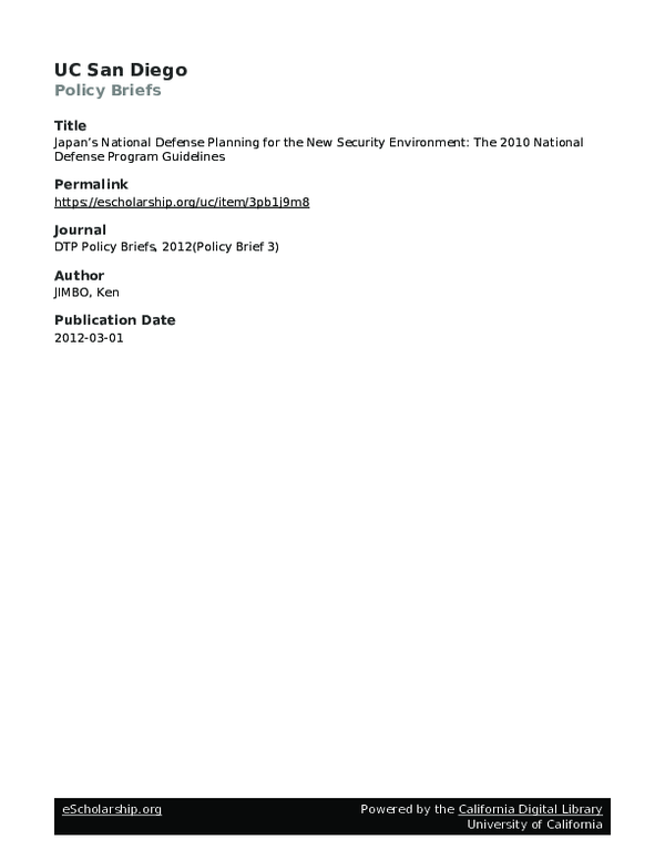 (PDF) Japan’s National Defense Planning for the New Security ...