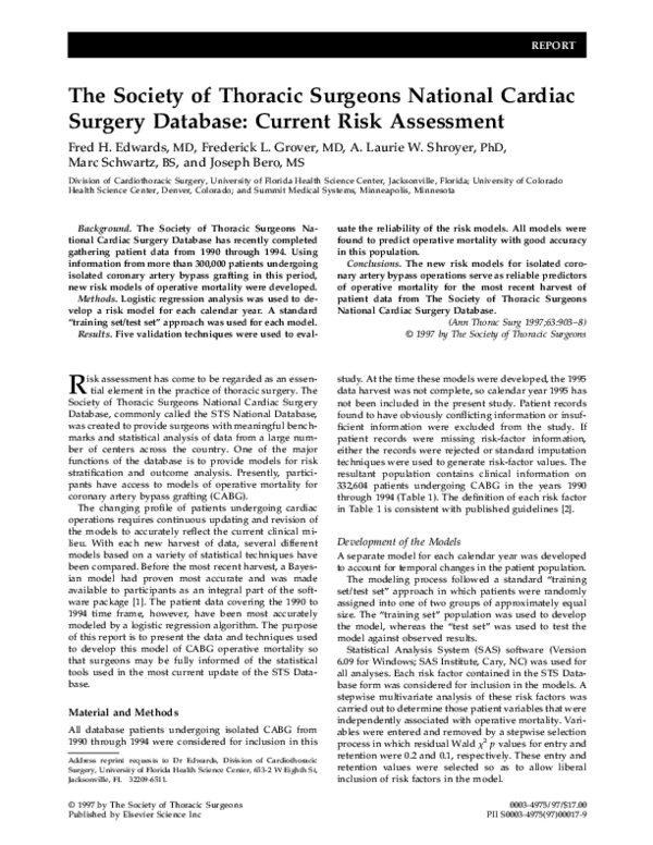 (PDF) The Society of Thoracic Surgeons National Cardiac Surgery ...