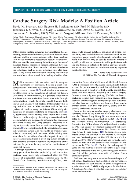 (PDF) Cardiac Surgery Risk Models: A Position Article | Fred Edwards ...