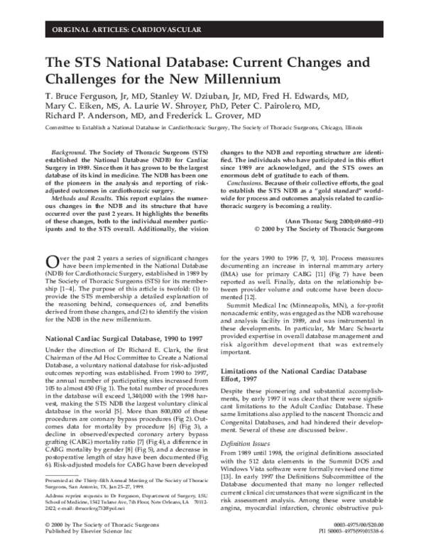 (PDF) The STS National Database: current changes and challenges for the ...
