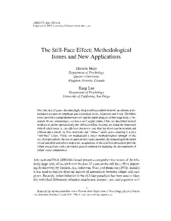 (PDF) The Still-Face Effect: Methodological Issues and New Applications