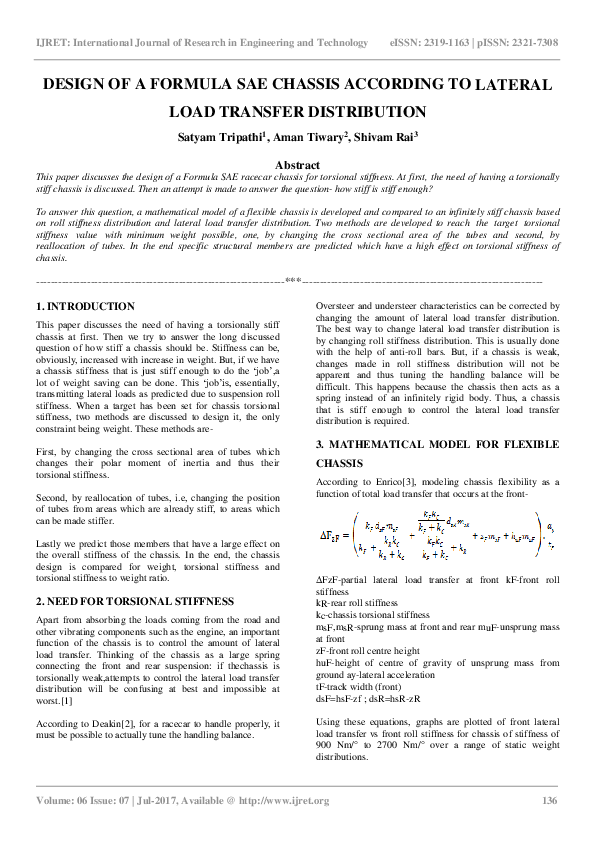 (PDF) Design of a Formula Sae Chassis According to Lateral Load Transfer Distribution