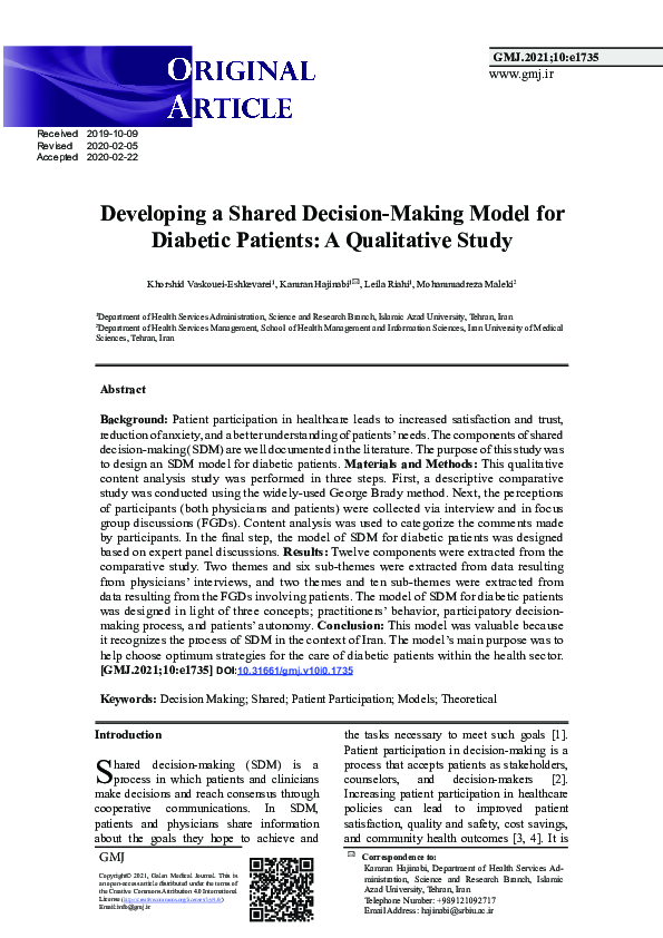 (PDF) Developing a Shared Decision-Making Model for Diabetic Patients ...