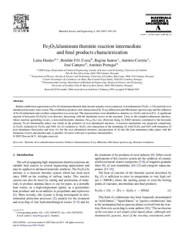 Pdf Fe2o3 Aluminum Thermite Reaction Intermediate And Final Products Characterization