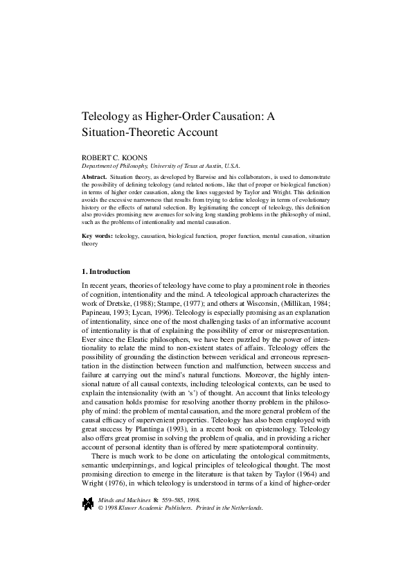 (PDF) Teleology as higher-order causation: A situation-theoretic account